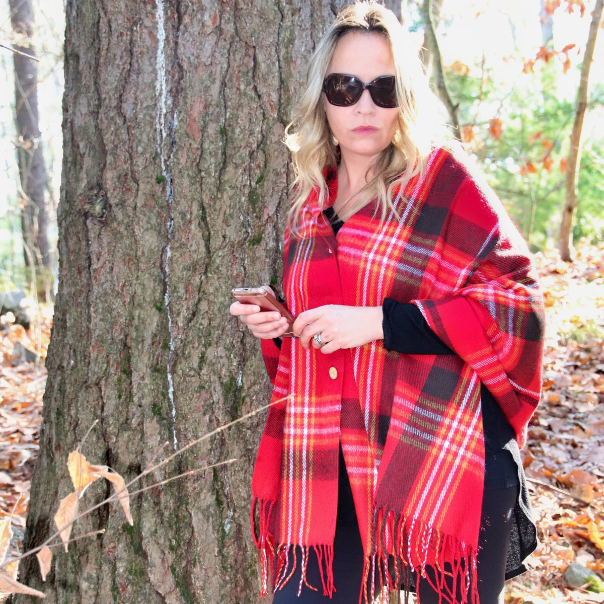 Red Button Poncho Scarf – Leg Smart